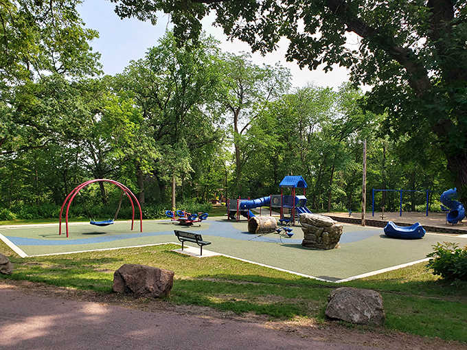 This colorful playground offers the perfect spot for young explorers to burn off energy after being on their best behavior at the falls.