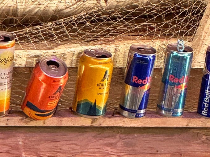The energy drink wall&mdash;because sometimes island relaxation needs a modern boost to keep the party going until the last ferry.
