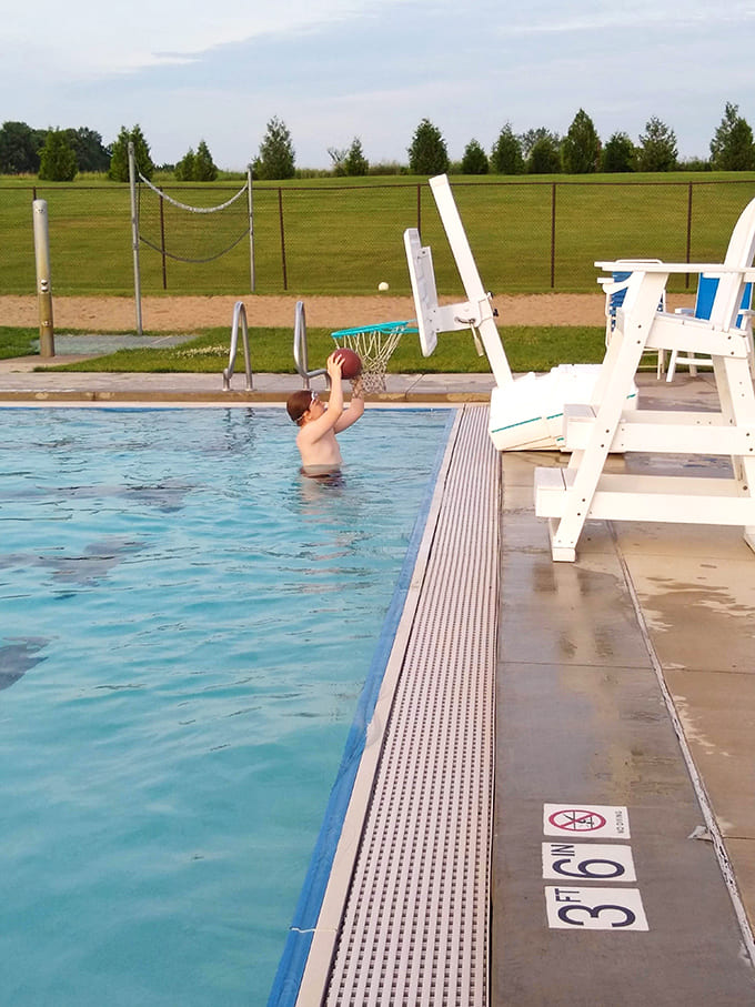 Poolside basketball where making a shot while treading water makes you feel like an Olympic athlete.