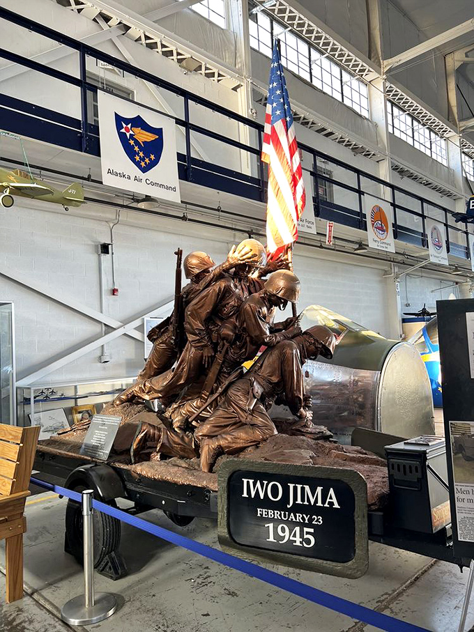 This powerful sculpture captures the spirit of military service and sacrifice, reminding everyone who sees it that freedom comes at a price paid by brave individuals throughout American history.
