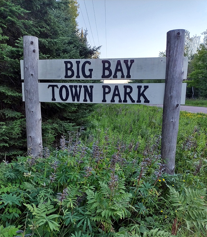 Big Bay Town Park's entrance sign &ndash; where Wisconsin families begin adventures that become the stuff of cherished family legends.