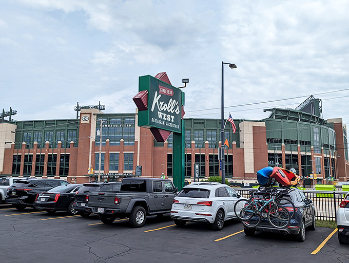 Kroll's West with Lambeau Field in the background &ndash; a pairing as iconic as cheese curds and beer, or Packers fans and questionable headwear.