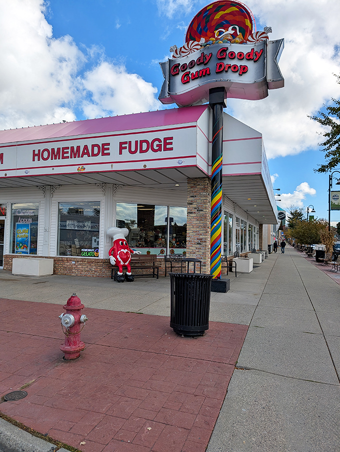 The exterior view showcases the candy paradise in daylight &ndash; that giant lollipop sign practically dares you to maintain your dietary resolve.
