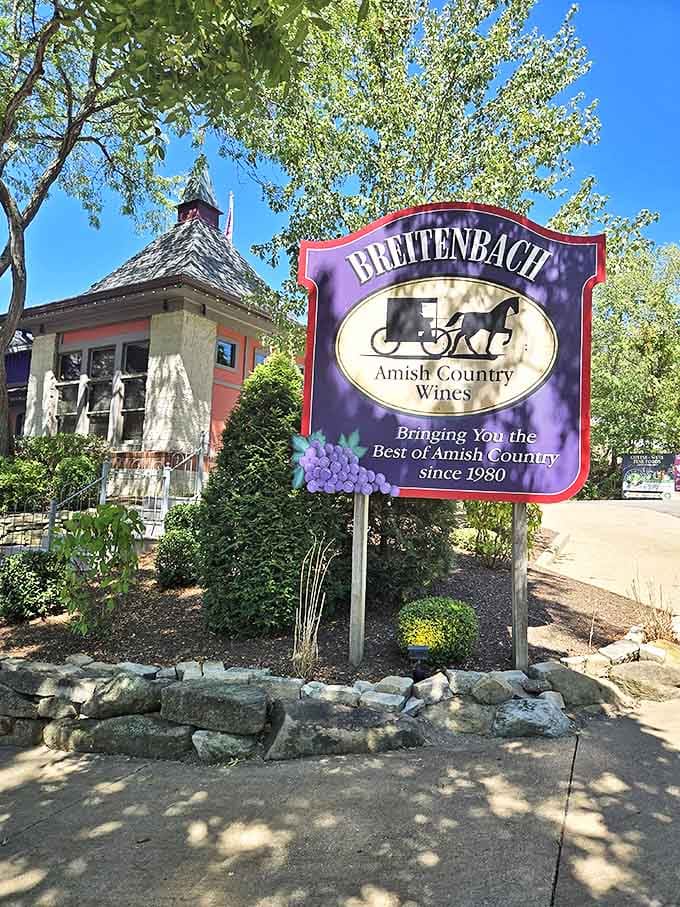 The iconic Breitenbach sign welcomes visitors with a promise of Amish Country wines and experiences that linger long after the last sip.