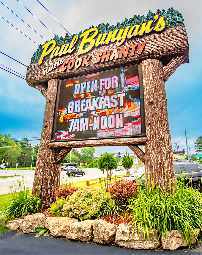 The iconic Paul Bunyan's sign stands tall against the Wisconsin sky, a beacon of hope for the hungry and breakfast-deprived.