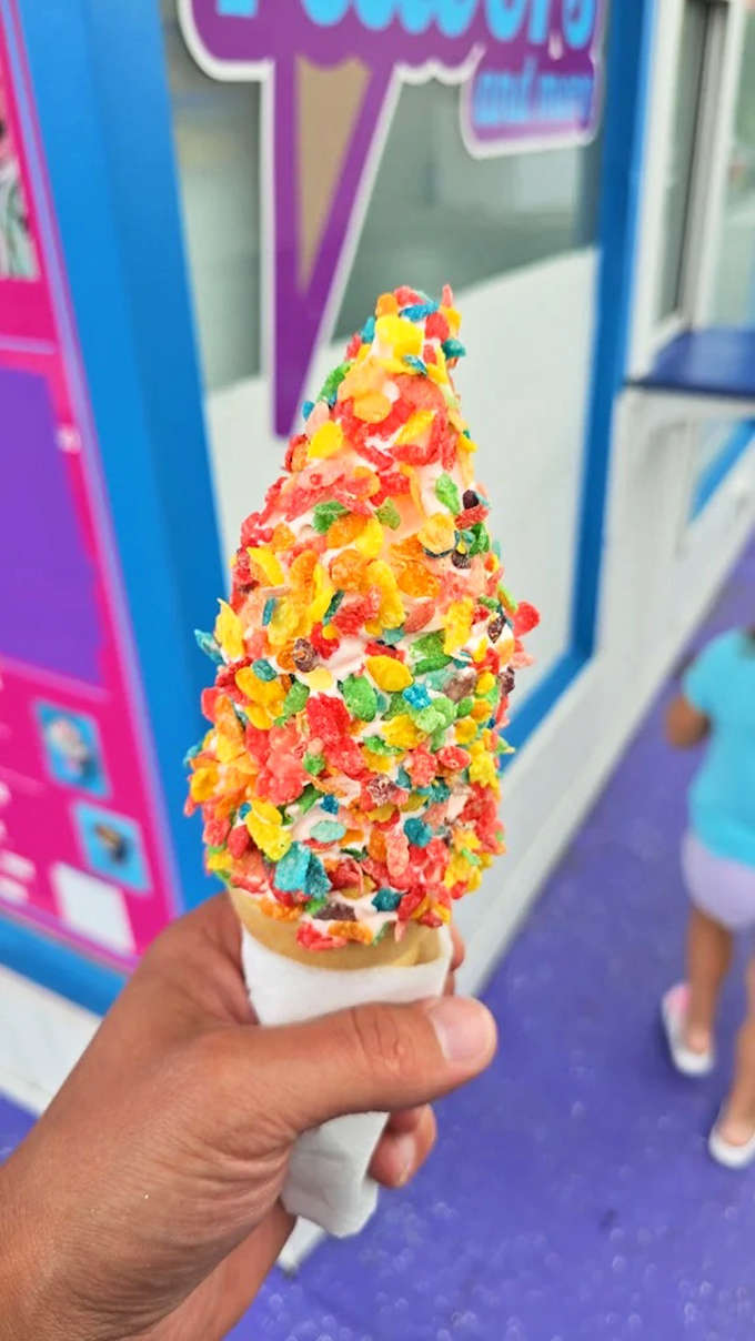 Fruity Pebbles-topped soft serve &ndash; breakfast cereal has never found a more perfect partner than this creamy custard canvas.