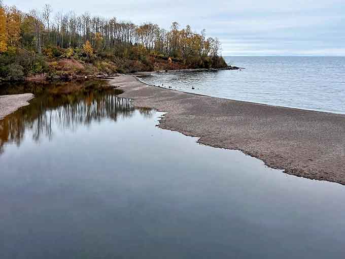Where river meets lake: Split Rock Ridge offers this tranquil scene where freshwater journeys end and Lake Superior's vastness begins.