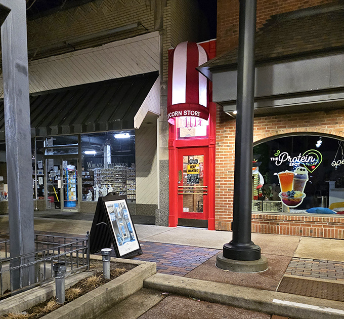Evening transforms the storefront into a beacon of nostalgia, its warm glow promising that some childhood joys never have to end, even after sunset.
