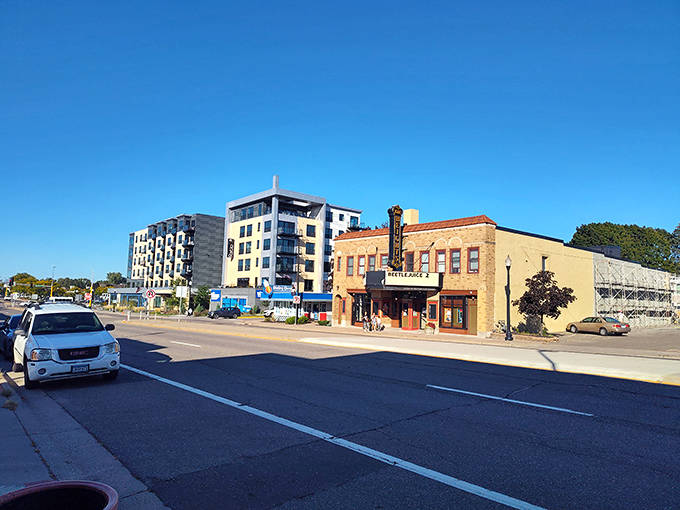 From the street, the Heights Theater stands as a testament to preservation, proving that sometimes the old ways are the best ways.