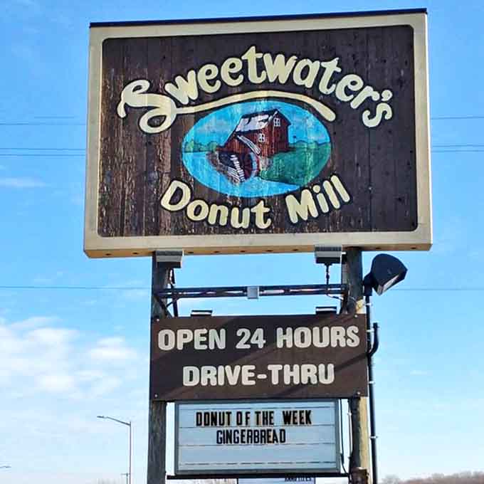 The iconic Sweetwater's sign promises 24-hour access to donut nirvana &ndash; because cravings don't check watches before they strike.