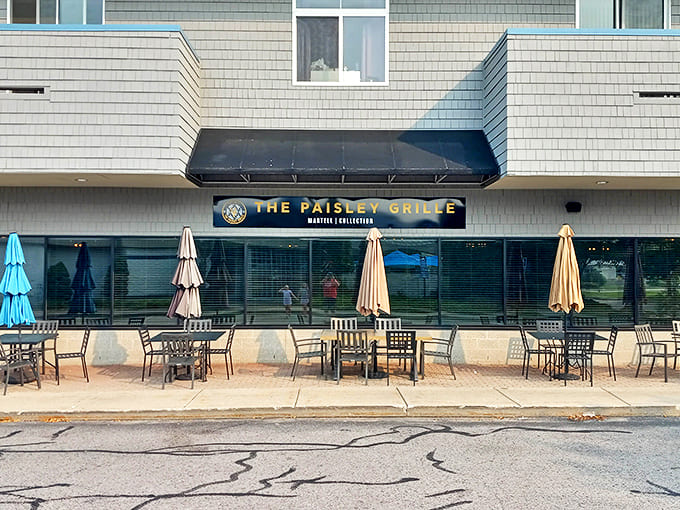 The outdoor patio stands ready for Michigan's fleeting perfect weather days, when dining al fresco becomes life's greatest luxury.