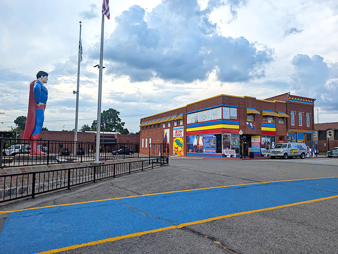 Metropolis's downtown embraces its Superman identity completely, creating a small-town atmosphere where superhero fandom and community pride intersect beautifully.