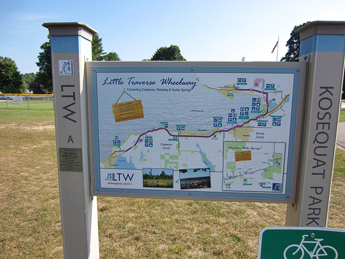 The trail map stands as both invitation and promise: adventure awaits in every direction, with ice cream stops thoughtfully indicated.