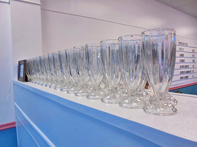 Soldiers of sweetness standing at attention &ndash; these vintage glasses await their mission to deliver frothy, fizzy happiness.