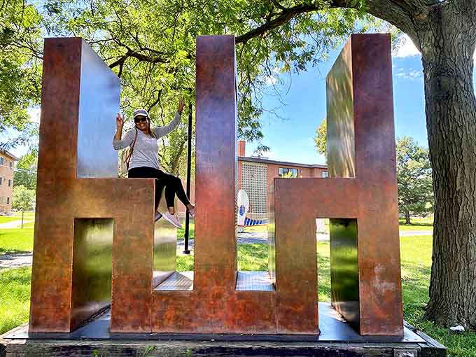 Visitors can climb inside the "HA" sculpture &ndash; literally becoming part of the art in a moment of joyful interaction.