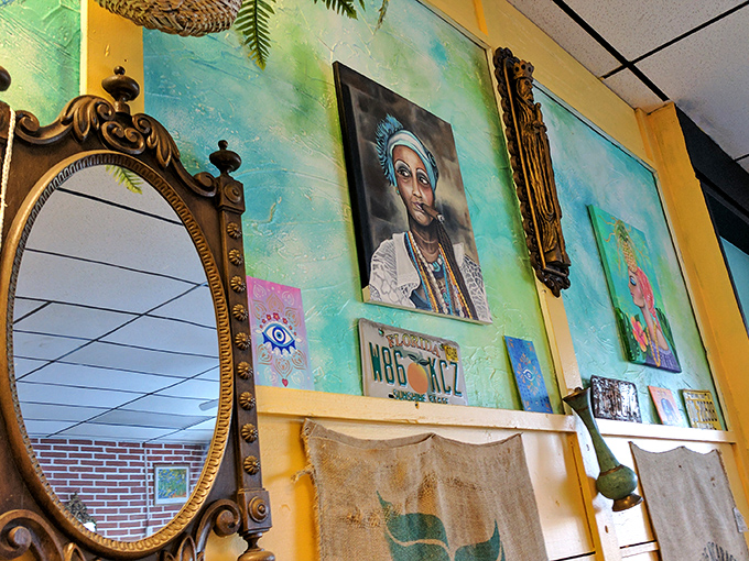Art adorns every wall, turning meals into museum visits where Cuban heritage is celebrated through vibrant colors and thoughtful curation.