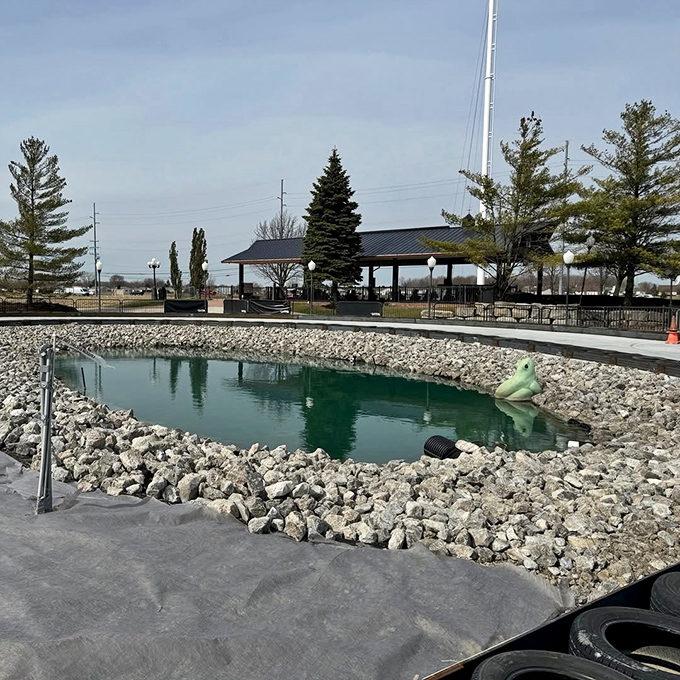 These serene blue pools offer a striking contrast to the track's industrial design, proving that even race courses can have their zen moments.