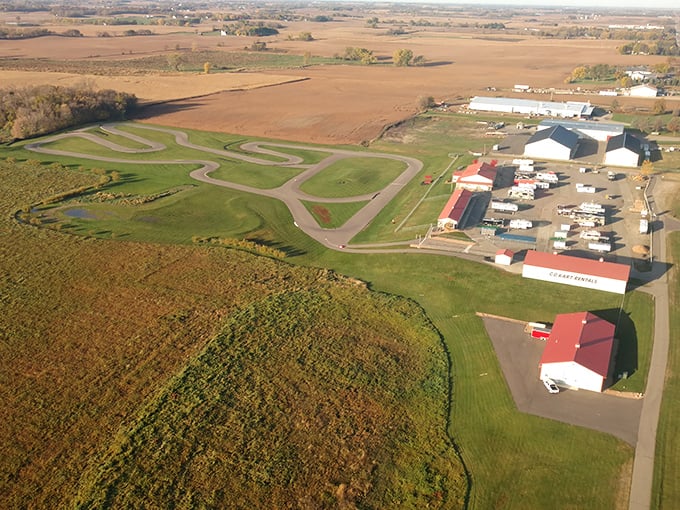 From above, the track reveals its full complexity &ndash; a ribbon of asphalt artistry carved into Minnesota's pastoral landscape.