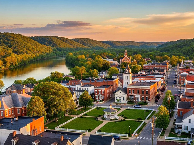 This aerial view reveals Milan's perfect positioning between rolling hills and the winding river that shaped its destiny.