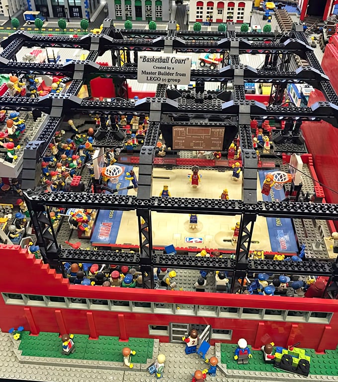 Court is in session! This basketball arena features more detail than most real sports broadcasts, right down to the tiny spectators.