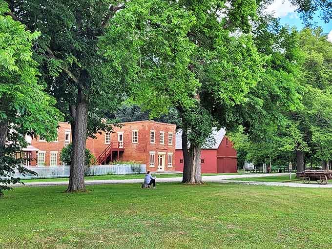 The park's immaculate grounds offer peaceful respite, where historic buildings and natural beauty create a harmonious tableau of Minnesota heritage.