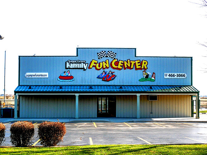 The bright blue exterior announces exactly what's inside: unapologetic fun that doesn't require sophistication or pretense, just enthusiasm and maybe some quarters.