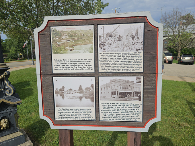 Historical markers throughout the park tell Montello's story, connecting visitors to the quarry town's rich industrial heritage.
