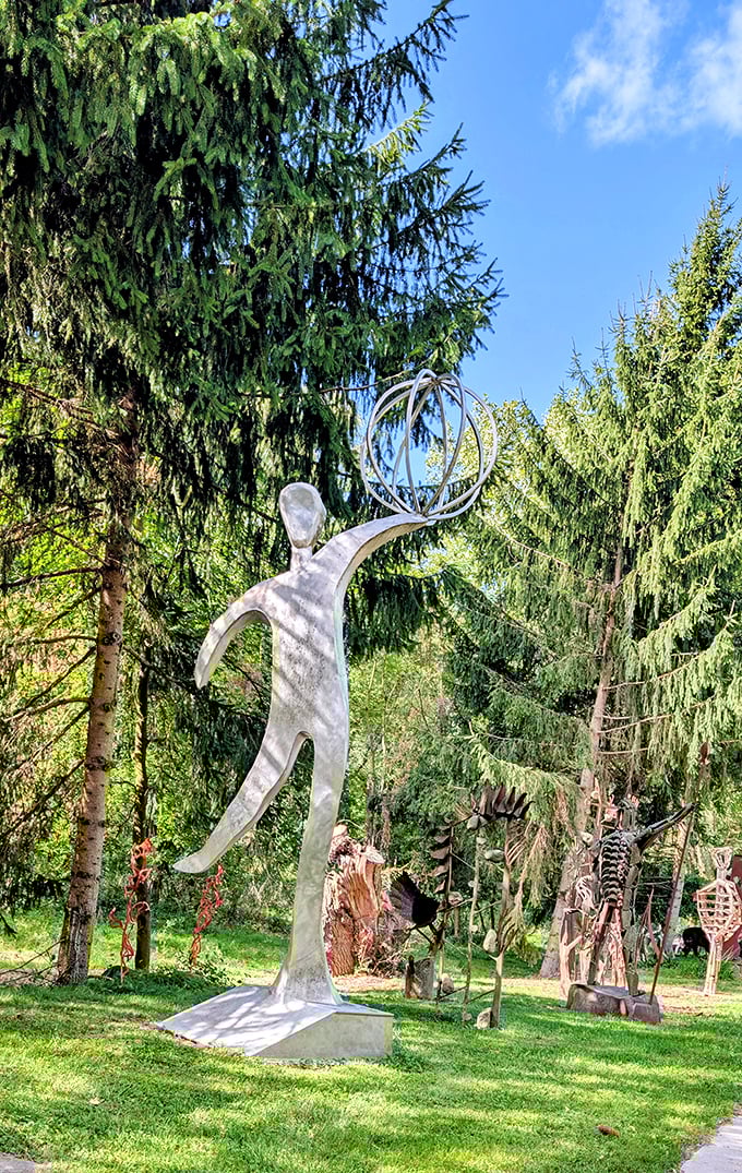 The park's otherworldly creations stand sentinel against Wisconsin's blue skies, inviting visitors to question what constitutes art and waste.
