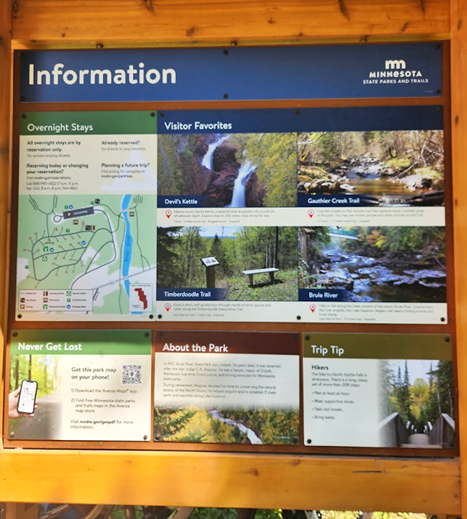 Information: The park's visitor guide highlights Devil's Kettle among other attractions, though it can't explain where all that water goes!