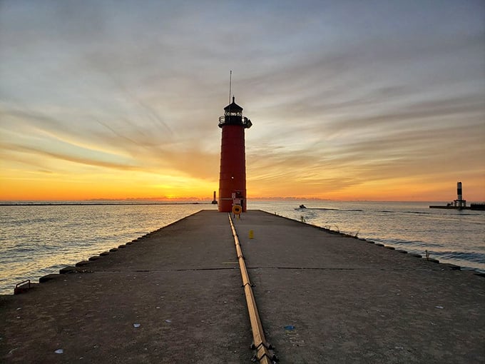 Lighthouse at golden hour: When the day's last light transforms a simple navigation aid into pure magic.