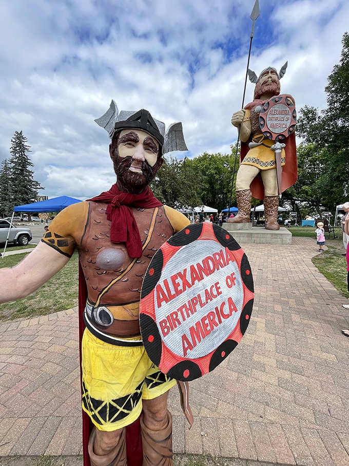 The ultimate fan experience comes alive when enthusiasts dress as Vikings themselves, creating a surreal double vision that delights festival attendees. 
