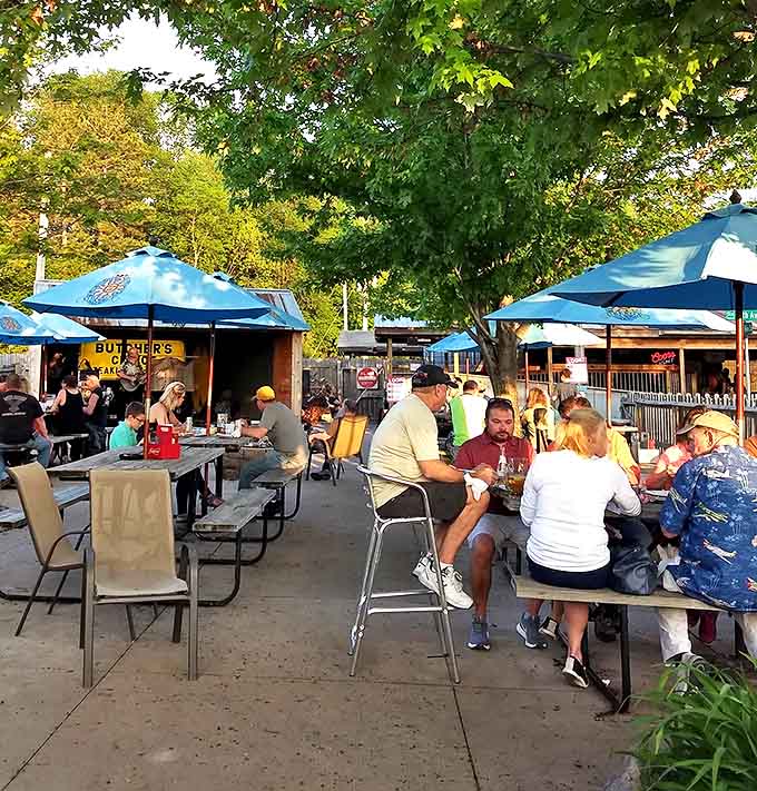 When Minnesota weather cooperates, these outdoor picnic tables become the hottest seats in town. Fresh air makes everything taste even better.