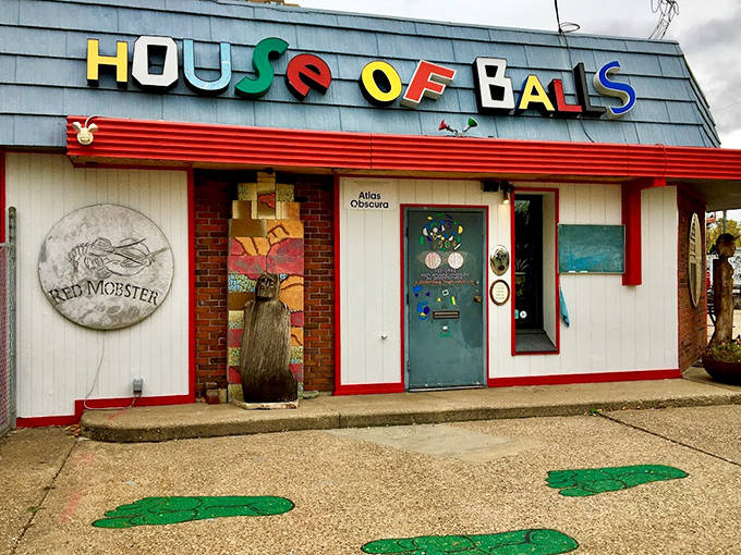 The exterior of House of Balls invites curiosity with its colorful signage and eclectic facade &ndash; a perfect preview of the wonders waiting inside.