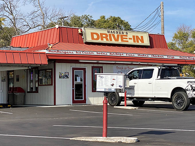 The unmistakable Wagner's Drive-In sign stands proud against the sky, a beacon of comfort food that's been guiding hungry travelers for decades.
