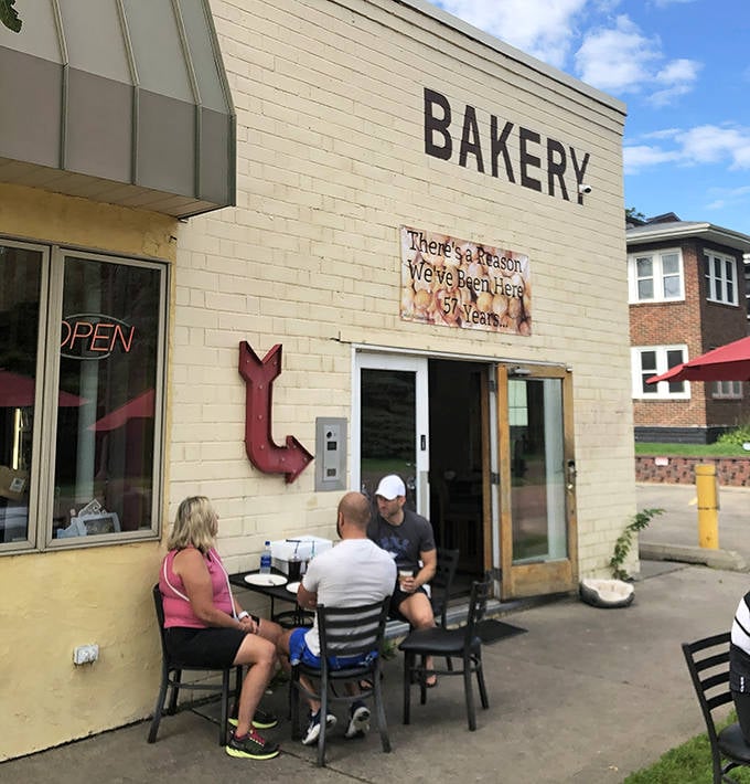 Outdoor seating offers the perfect spot to enjoy your treats while watching the neighborhood go by.