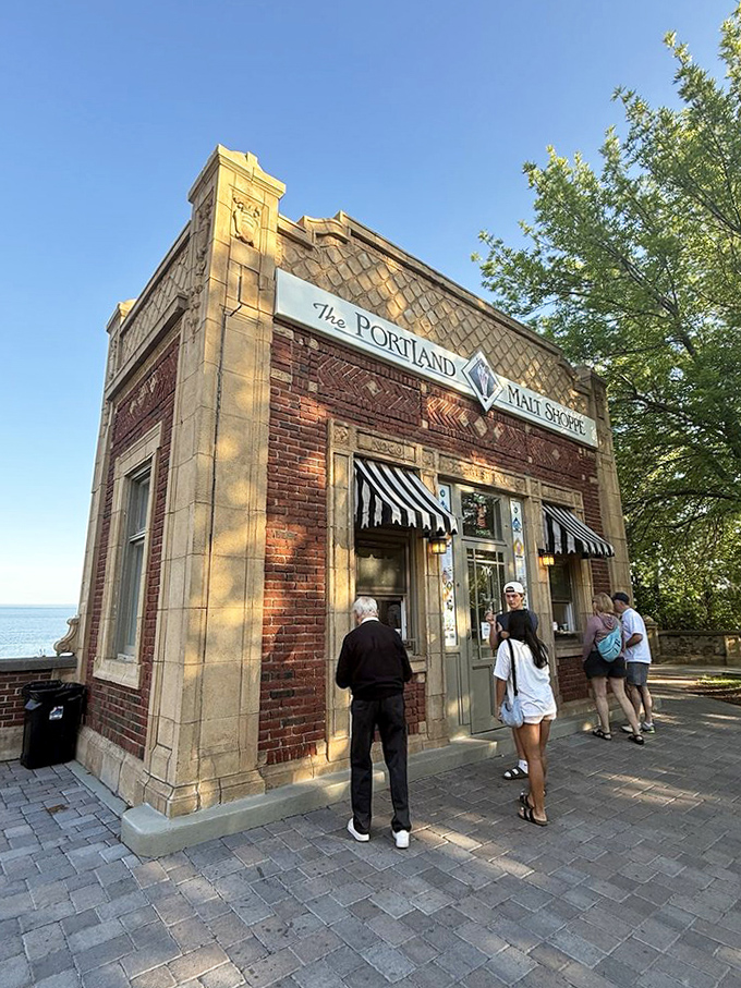 Golden hour at the malt shop&mdash;when the sunlight hits the stone just right, making even the wait for ice cream feel magical.