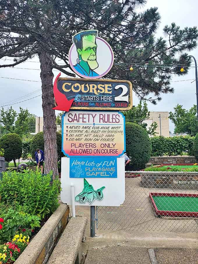 Course 2 safety rules remind players that even in the wild world of mini-golf, there are limits &ndash; "Never raise club above waist" being particularly sage advice.