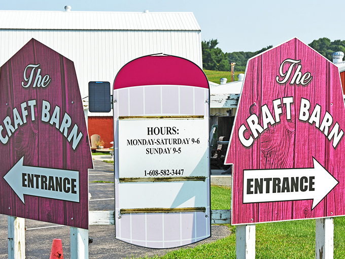 Directional signs ensuring you don't miss a single shopping opportunity &ndash; because getting lost in The Craft Barn is both inevitable and delightful.