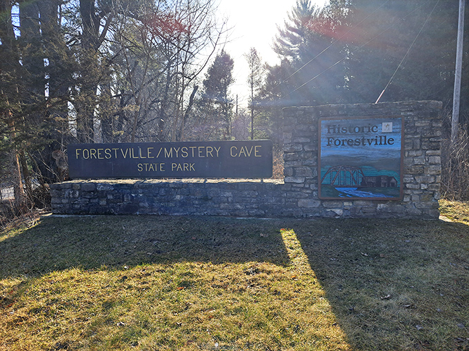 The park's welcoming signage marks the entrance to an adventure that combines natural wonders with historical significance and outdoor recreation.