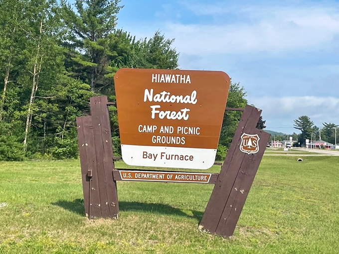 The gateway to adventure: Hiawatha National Forest's welcome sign promises memories that no smartphone photo can fully capture.