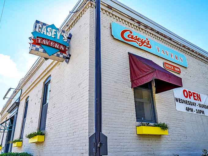The iconic Casey's sign stands as a beacon to hungry travelers and locals alike, promising honest food and warm welcome in equal measure.