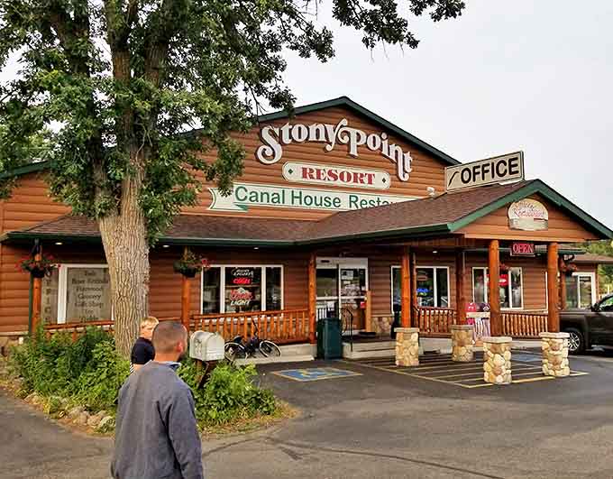 The welcoming facade of Stony Point Resort promises lake adventures, family memories, and that special "up north" feeling Minnesotans treasure.