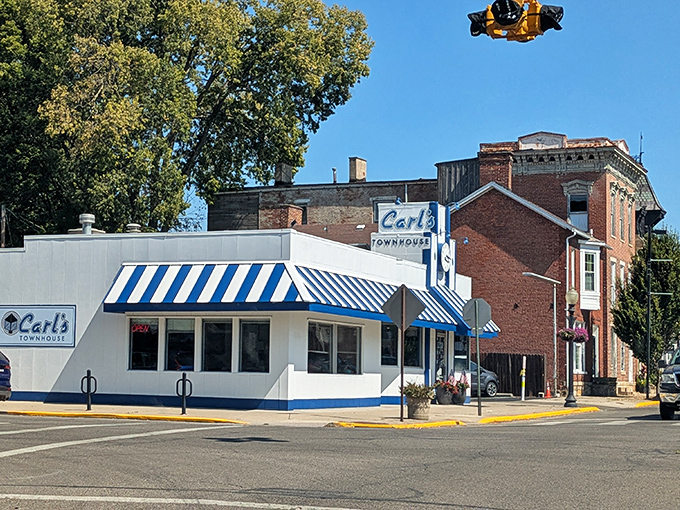 From this angle, you can appreciate how Carl's Townhouse fits perfectly into Chillicothe's historic downtown &ndash; a beloved institution that's become part of the city's identity.