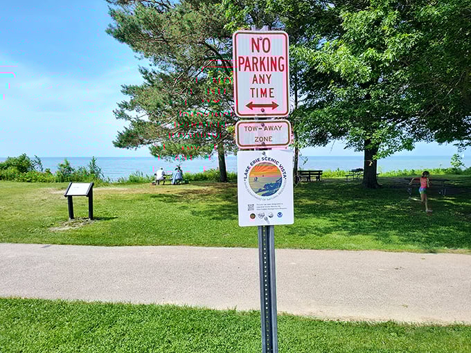 This unassuming sign marks the gateway to lakeside bliss &ndash; ignore the parking restrictions at your wallet's peril!