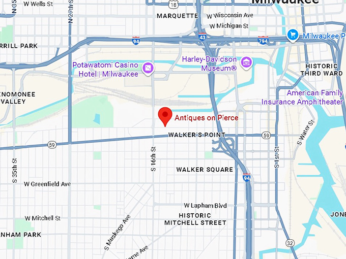16. antiques on pierce (milwaukee) map