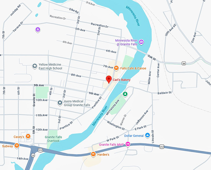 16. carl's bakery, granite falls map