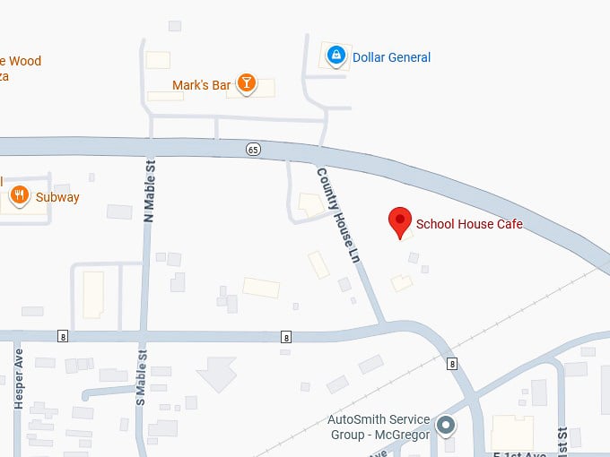 16. school house cafe (mcgregor) map