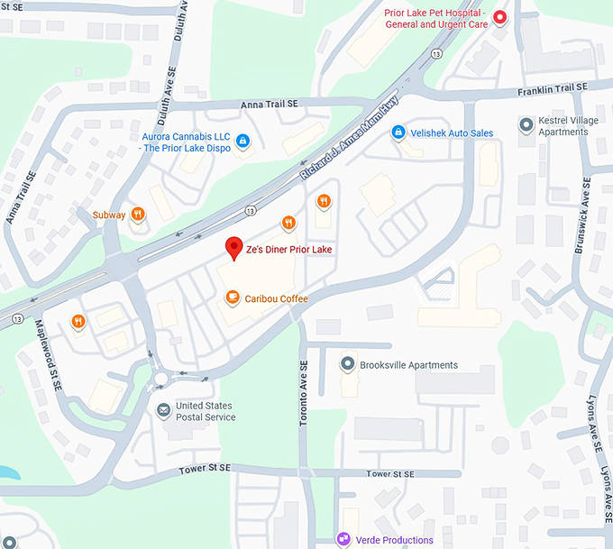 16. ze's diner prior lake map