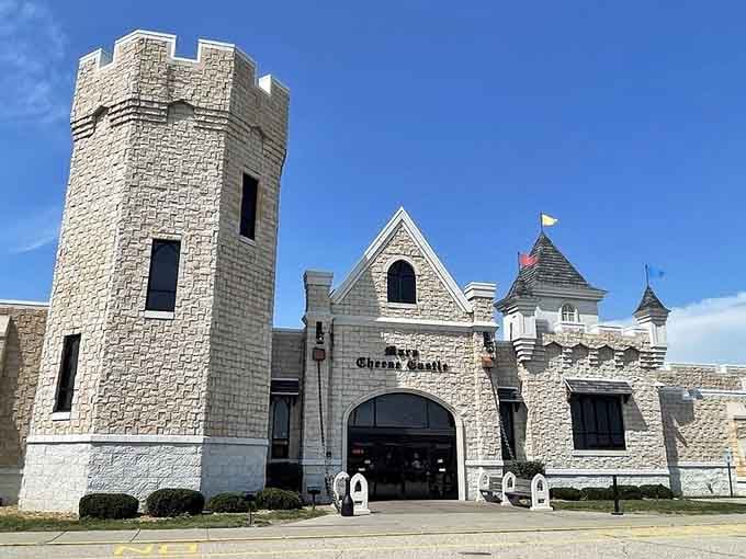 The castle's impressive stone facade welcomes cheese lovers with its whimsical architecture and promise of Wisconsin's finest dairy treasures.