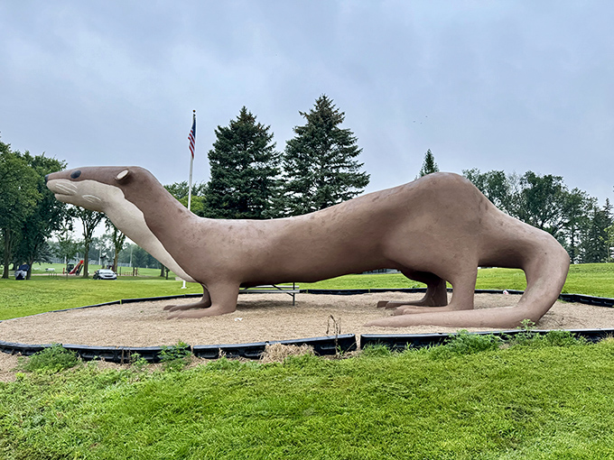 From this angle, Otto's sleek profile shows why he's become the pride of Fergus Falls &ndash; a playful giant watching over his park domain.